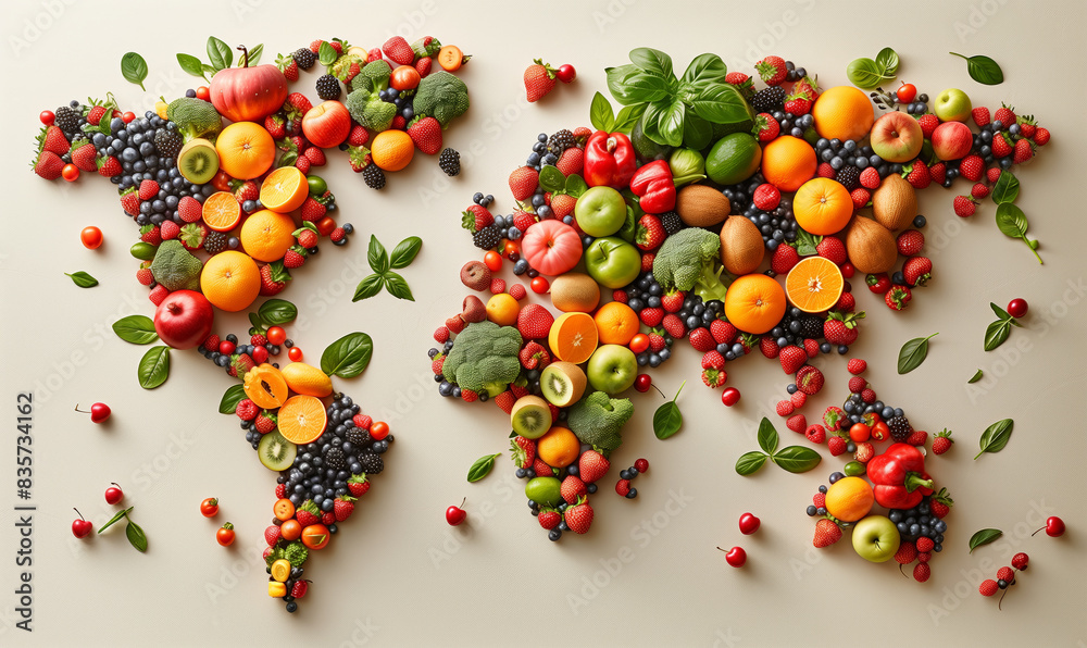 World map consisting of fruits and vegetables. Stock Photo | Adobe Stock