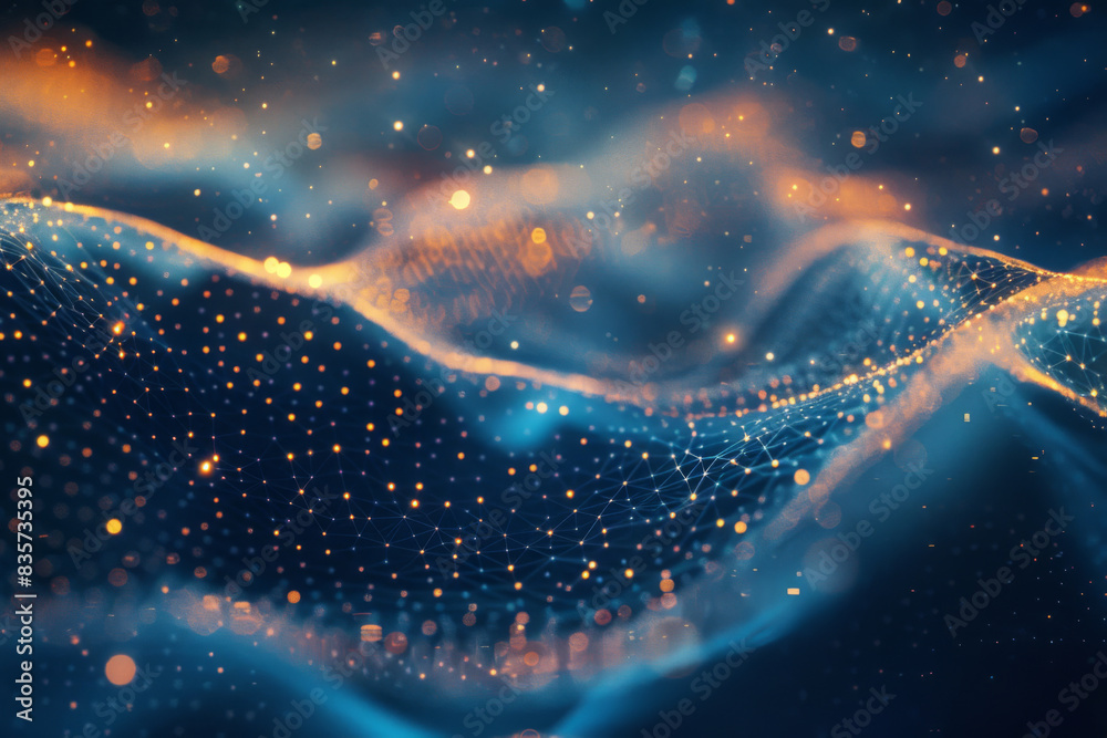 Abstract Waving Particle Technology Background with light effect. Stock ...