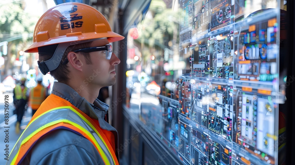 Electronic bulletin board displaying safety protocols with construction ...
