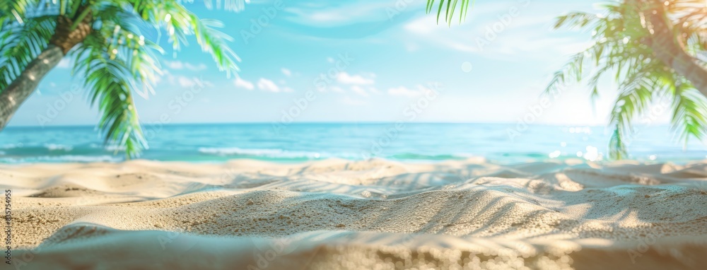 Beautiful beach background with golden sand and blue sky. Summer ...