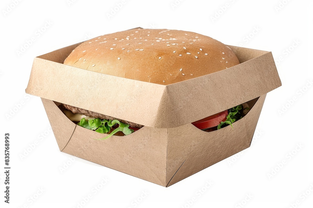 Craft brown closed burger eco box isolated on white background. Eco ...