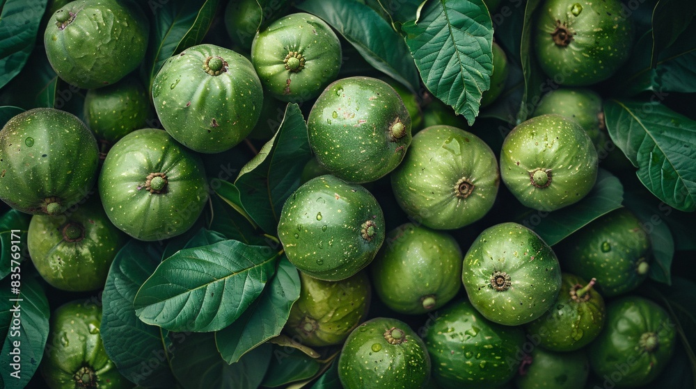 Cluster of guavas close-up, dark green, hard surface modeling style ...