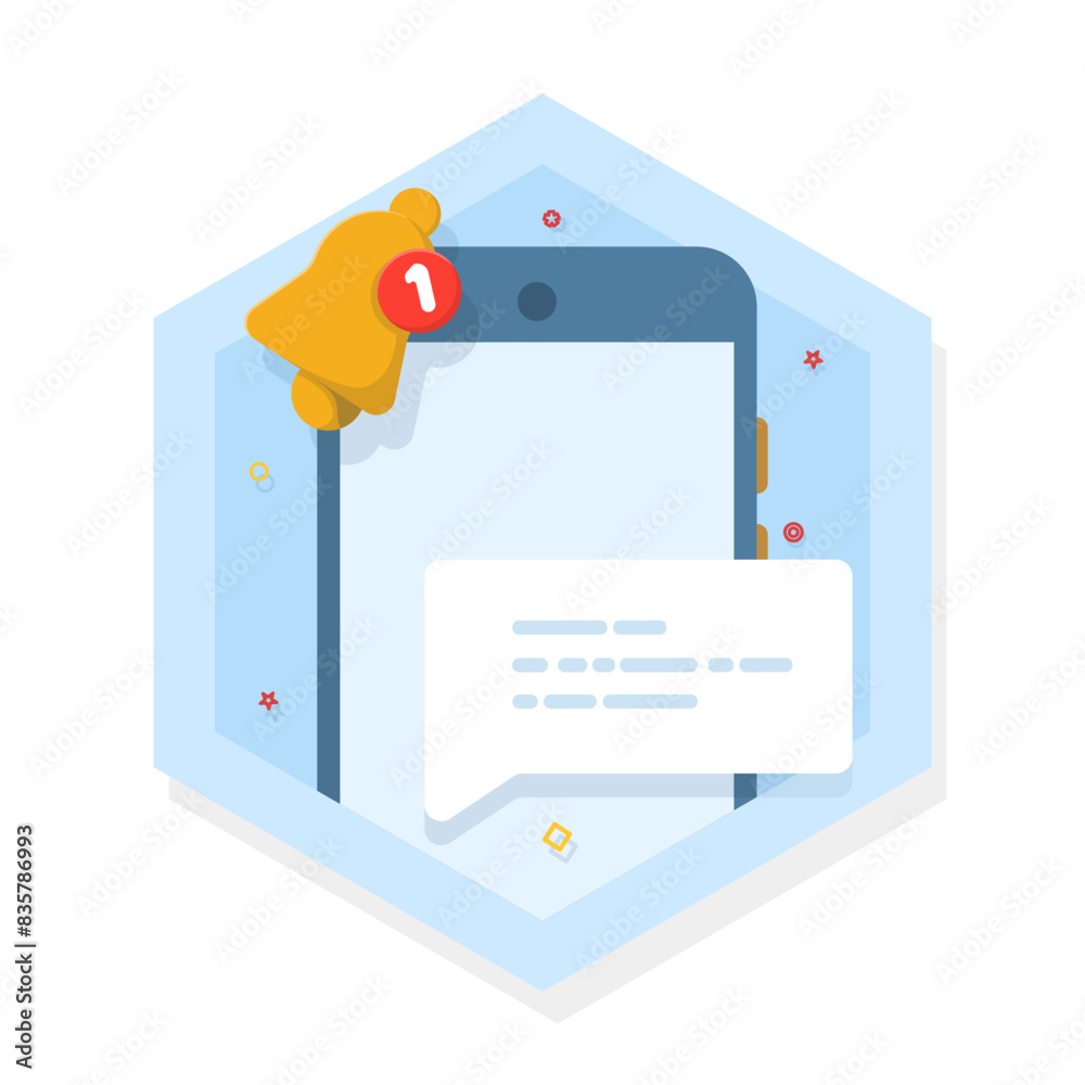 concept of one new notification on smart device screen. notification ...