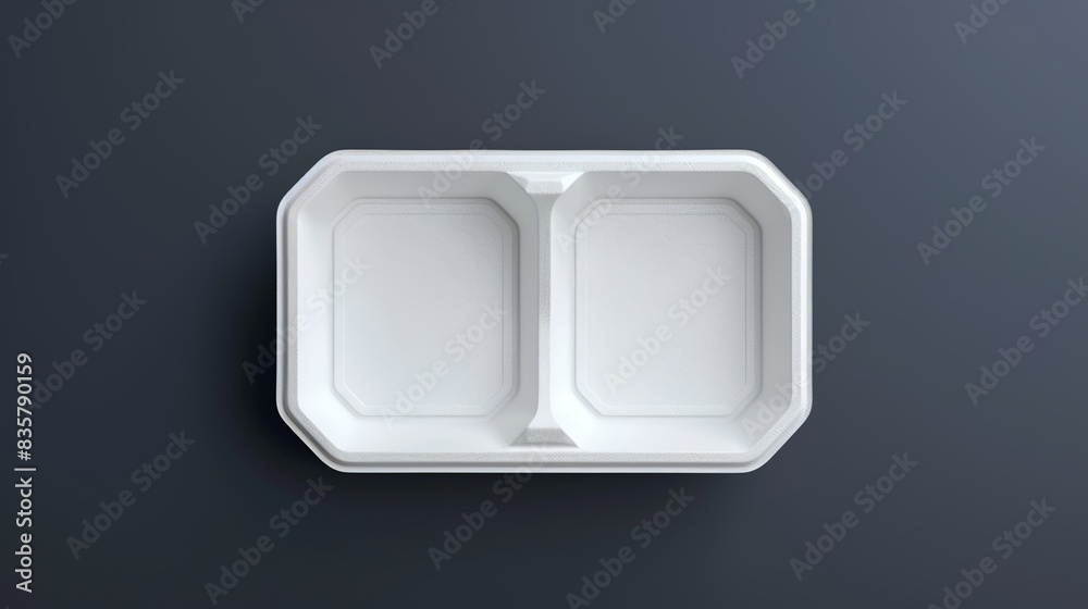 realistic top view shot of a white clean open styrofoam food box with ...