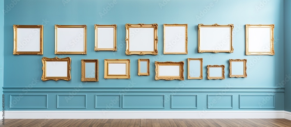 Display an antique frame in an art gallery against a royal blue wall ...