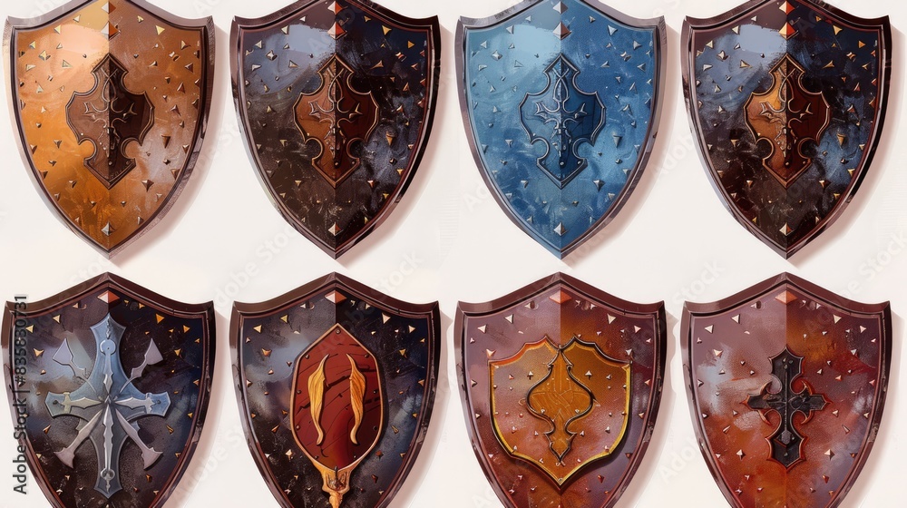 Collection of shield designs symbols in 6 different shades Stock Photo ...