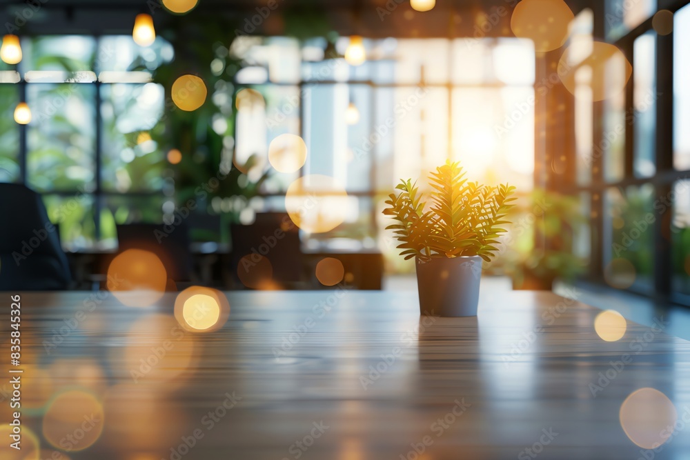 Blurred office interior background with a blurred desk and window light ...