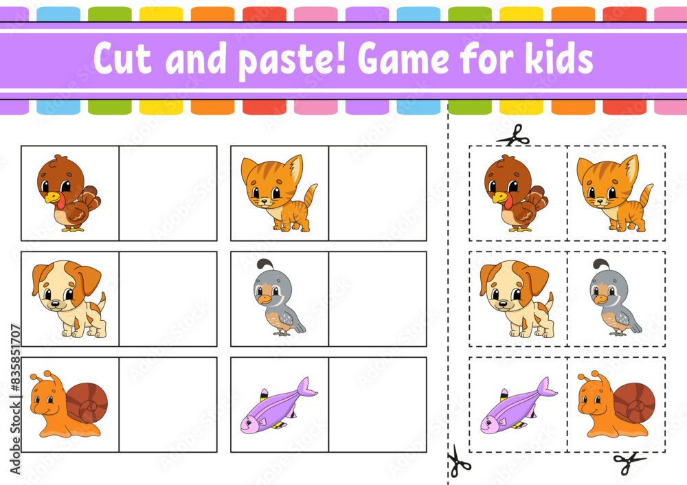Cut and paste. Game for kids. Educational activity worksheet for kids ...