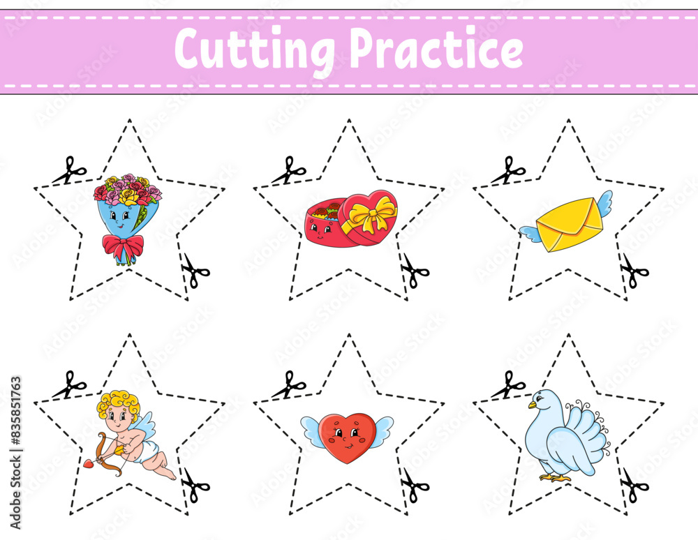 Cutting practice for kids. Education developing worksheet. Activity ...