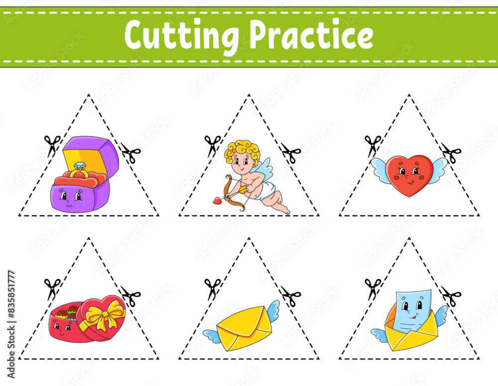 Cutting practice for kids. Education developing worksheet. Activity ...