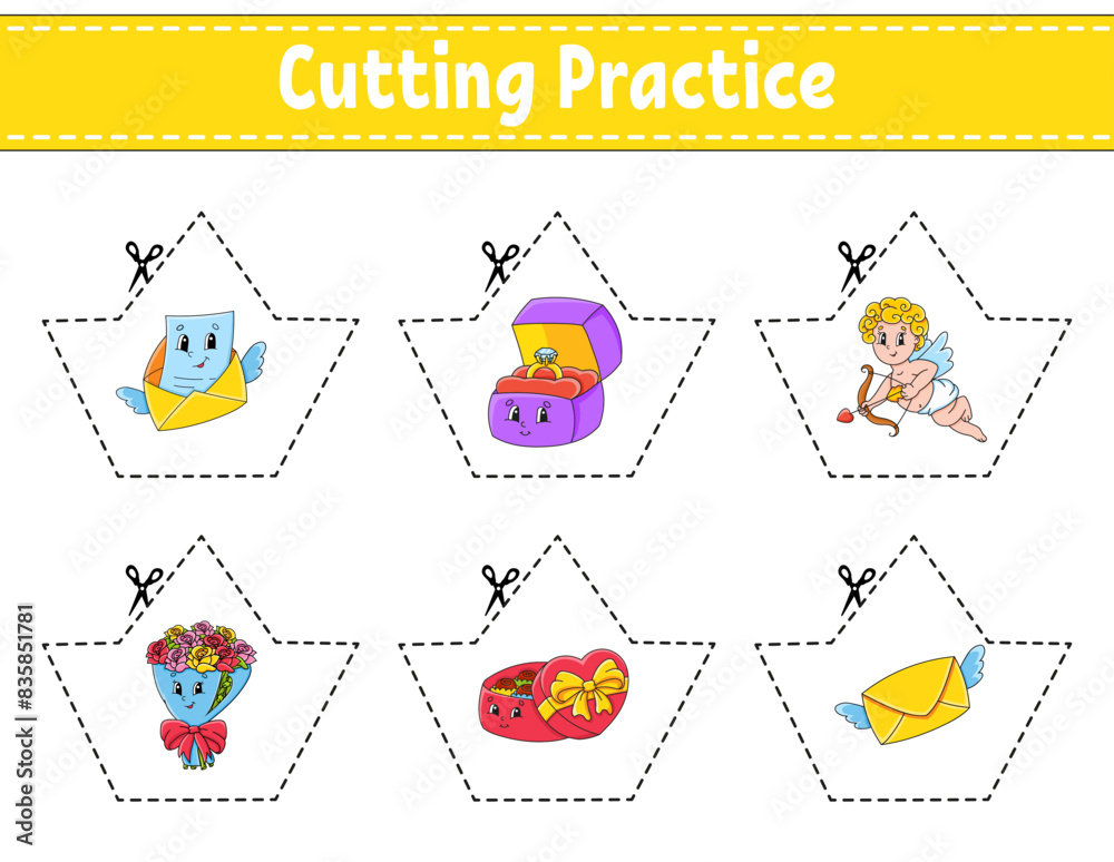 Cutting practice for kids. Education developing worksheet. Activity ...