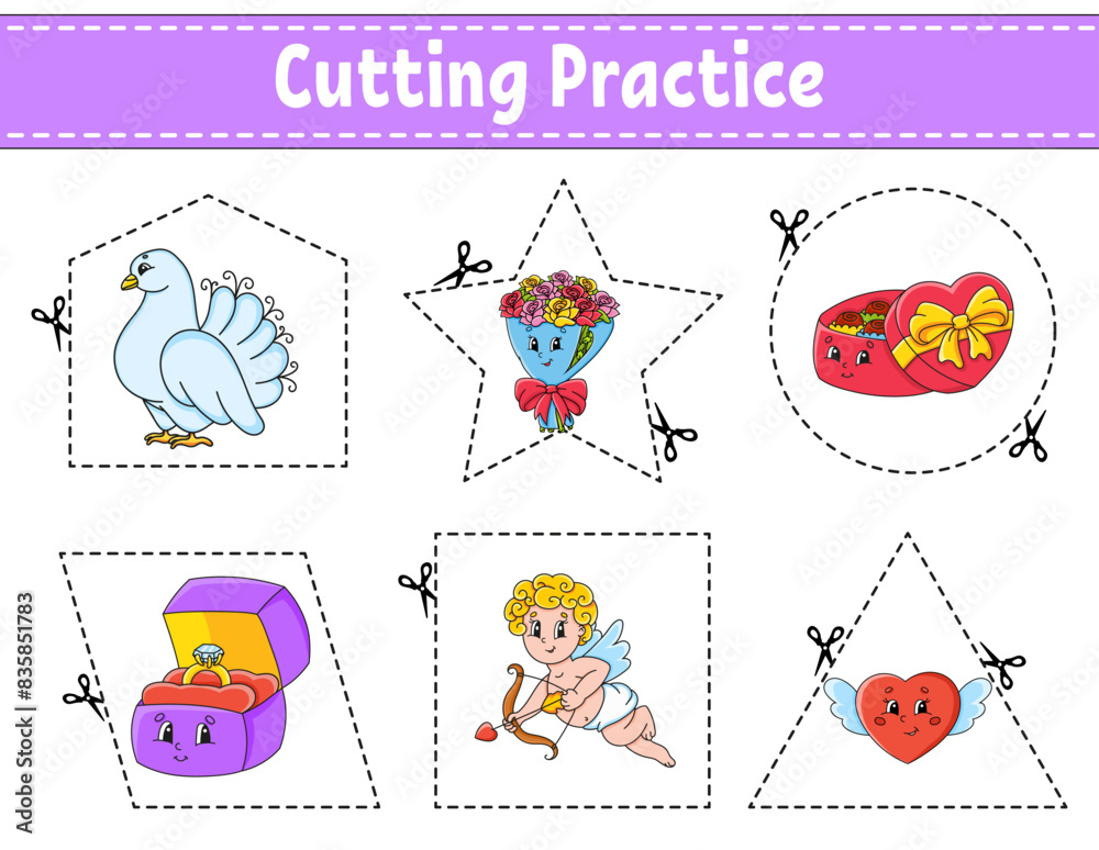 Cutting practice for kids. Education developing worksheet. Activity ...