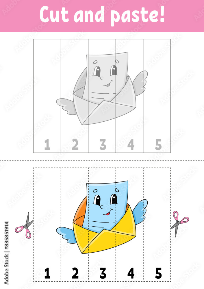 Learning numbers 1-5. Cut and glue. cartoon character. Education ...
