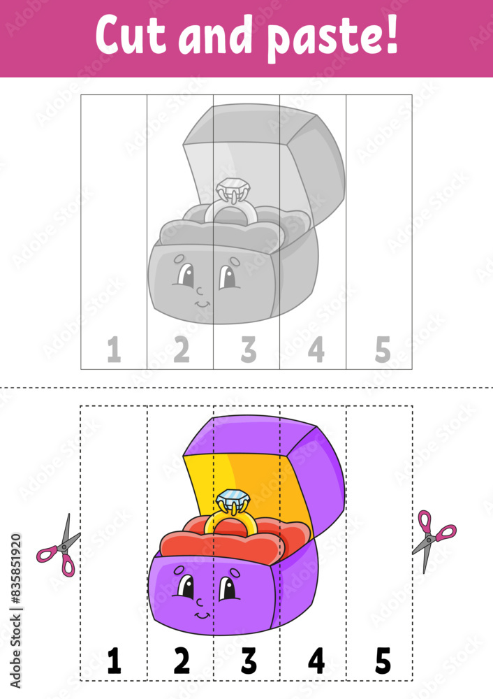 Learning numbers 1-5. Cut and glue. cartoon character. Education ...