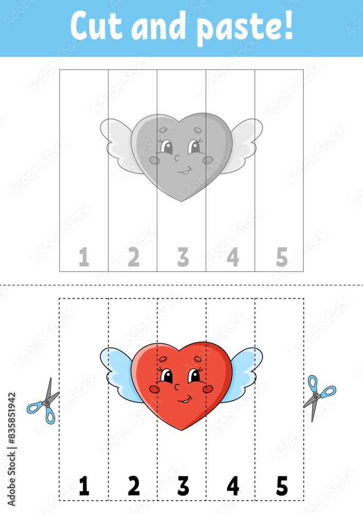 Learning numbers 1-5. Cut and glue. cartoon character. Education ...