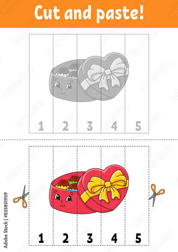 Learning numbers 1-5. Cut and glue. cartoon character. Education ...