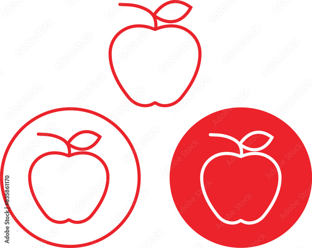 Set of Red apples along with leaves icons. Healthy apples Icons in ...