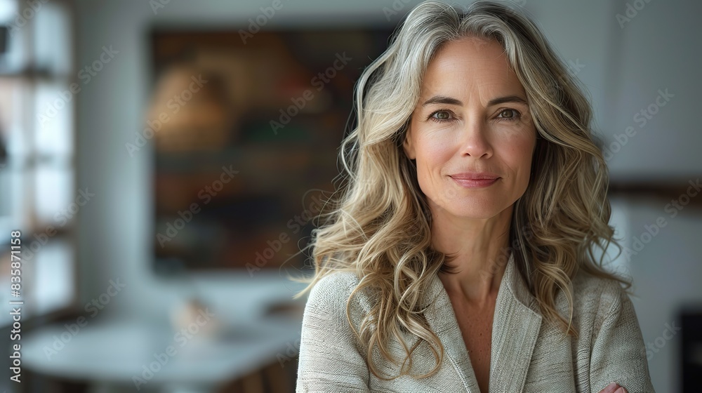 ภาพประกอบสต็อก smiling beautiful mature business woman on white ...