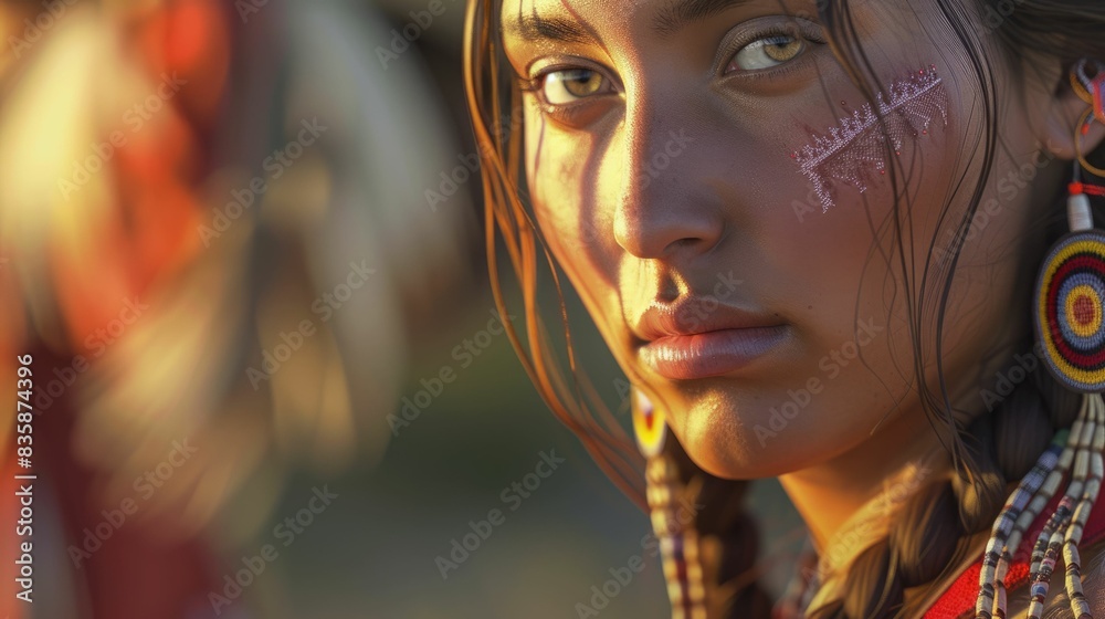 The close up picture of the native american teenage is wearing the ...