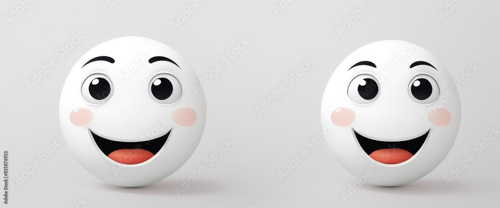 Two white smiley faces with expressive eyes and open mouths, set ...