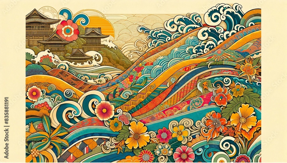 Colorful Bingata Fabric: Okinawan Traditional Art - Generative AI Stock ...