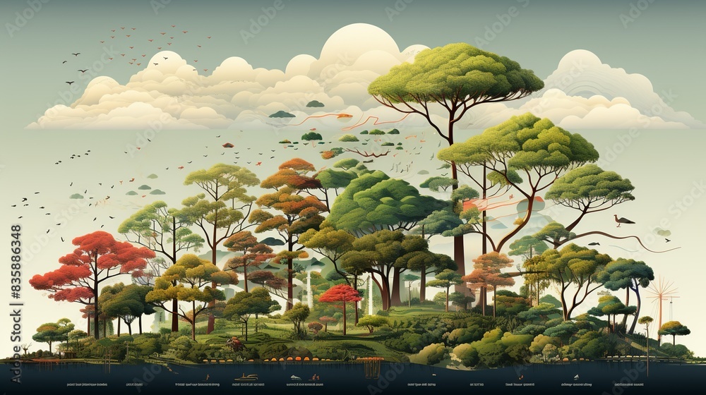 An infographic illustrating the carbon cycle and the role of trees and ...