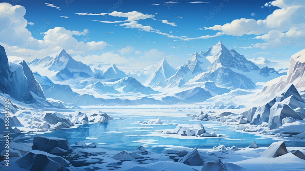 An aerial photograph of a glacier with visible meltwater streams and ...