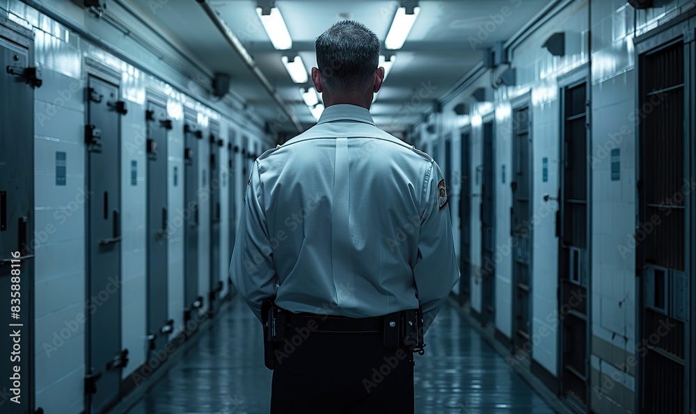 Poster Cinematic photography of the back view of a white male prison ...