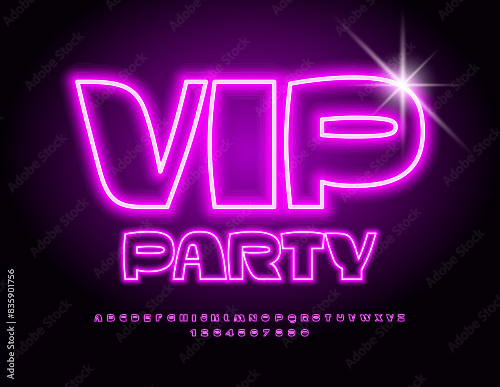 Vector glowing banner Vip Party. Stylish Neon Font. Bright Electric ...