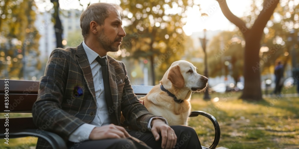Man and His Dog on a Park Bench - Best Friends, 4K Wallpaper. A man ...