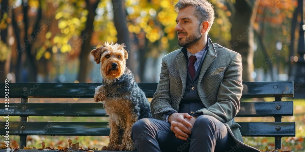 Man and His Dog on a Park Bench - Best Friends, 4K Wallpaper. A man ...