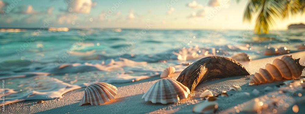 Magazine photography style, a stylish beach setup with "SUMMER VIBES ...