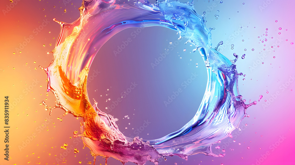 water splash in the shape of round circle, circular, rainbow color ...