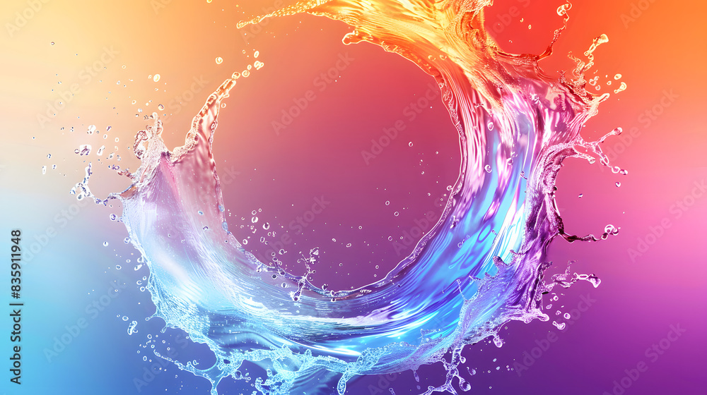 water splash in the shape of round circle, circular, rainbow color ...