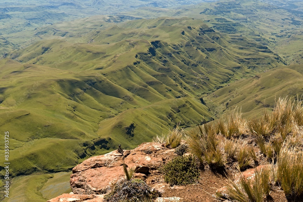 View of Maloti-Drakensberg Park near the Sani Pass. The mountain massif ...