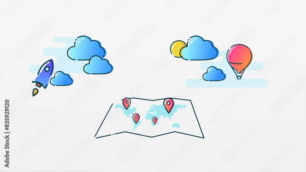 2D Animated Visual Presents the Concept of Cloud-Based Growth. Clouds ...