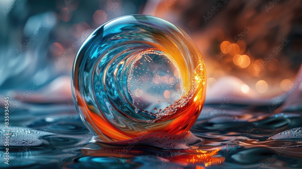 Swoosh of colors. Liquid colors swoosh in a transparent orb. spinning ...