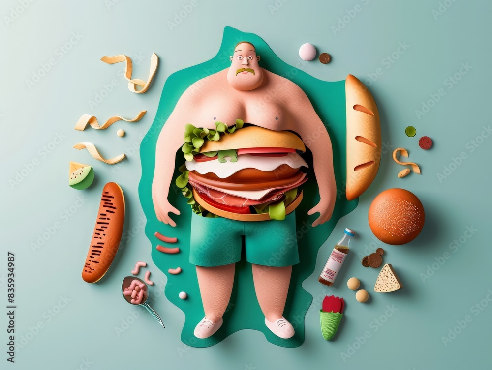 Excess weight man paper cut vector design. Overweight and obesity ...