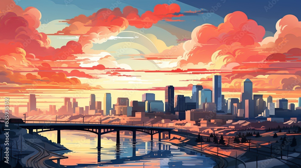 A dynamic cityscape with towering skyscrapers and a network of elevated ...