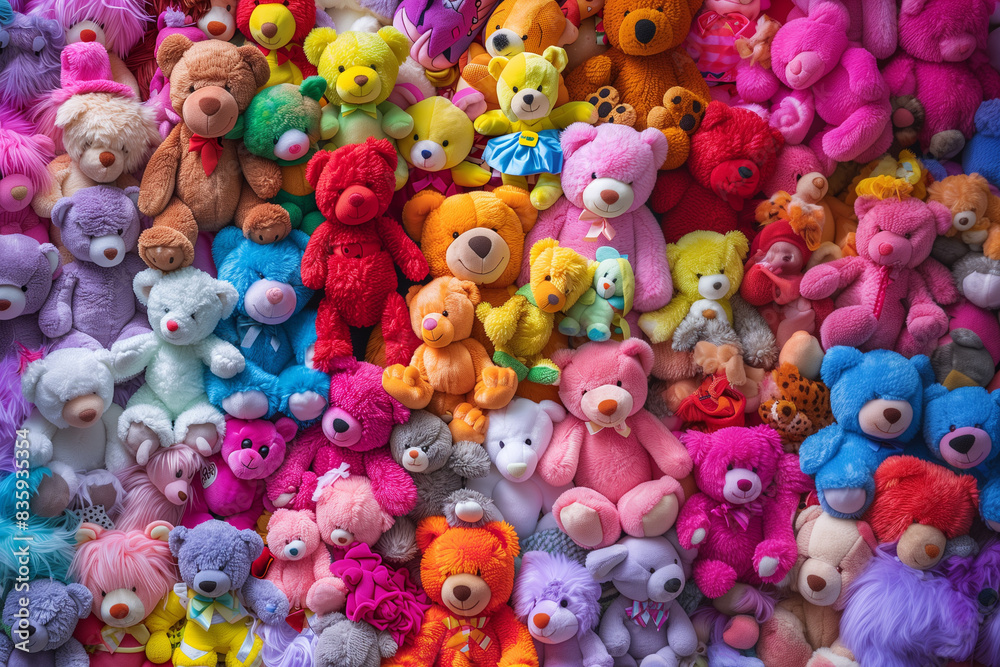 Colorful Assortment of Plush Teddy Bears in Various Sizes and Colors ...