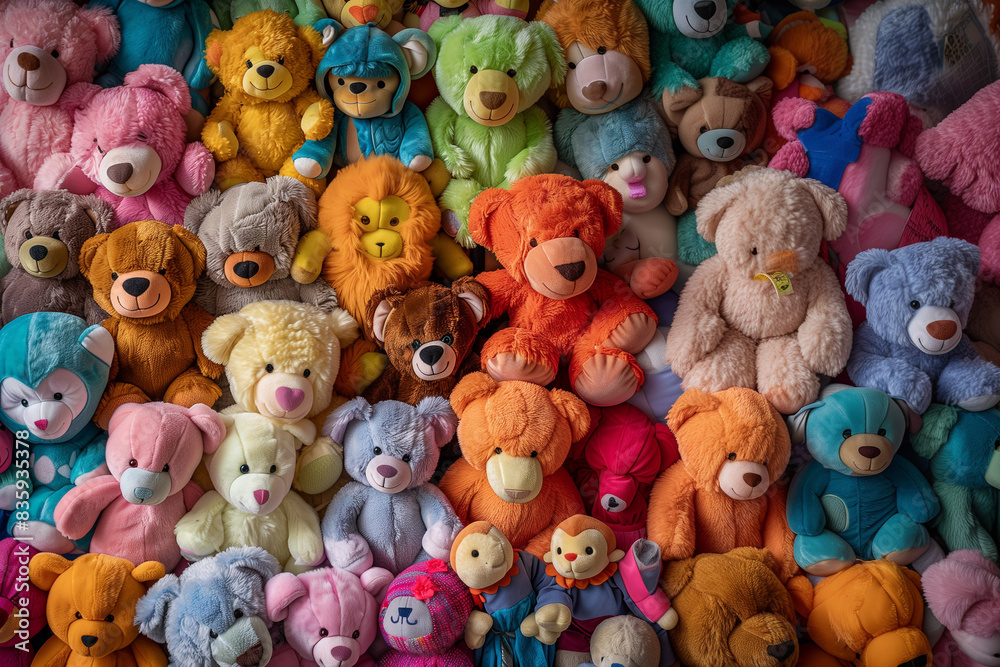 Colorful Assortment of Plush Teddy Bears in Various Sizes and Colors ...
