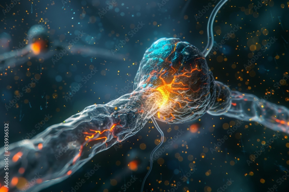 Synapse of neuron cell and capsule, 3d rendering. Digital drawing Stock ...