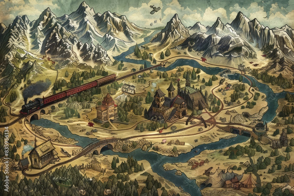 A detailed map showcasing different modes of transportation across ...