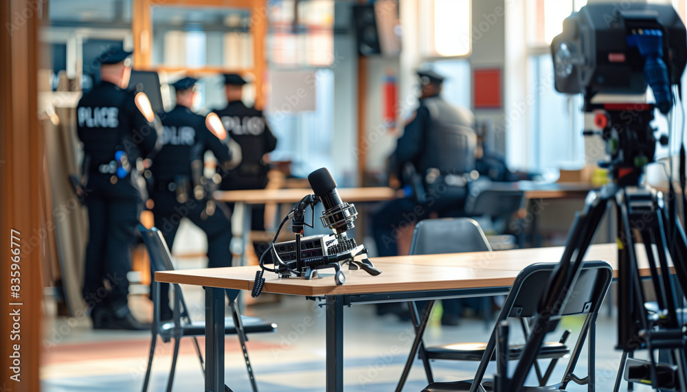 a of a police station's interview room with recording equipment and a ...
