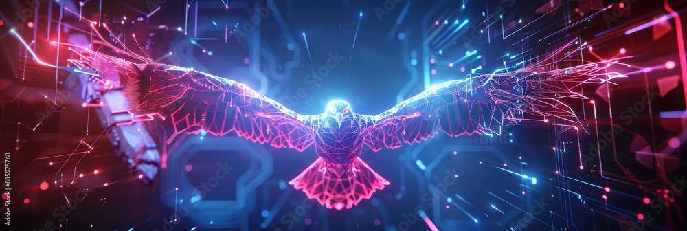 Digital art depicting a robotic falcon,with futuristic cyberpunk ...