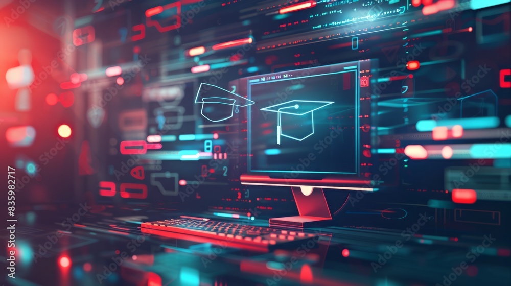 Digital background featuring icons of education and technology, such as ...