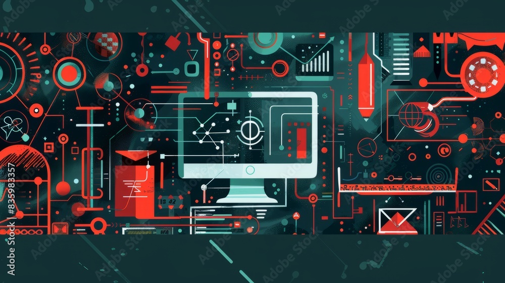 Digital background featuring icons of education and technology, such as ...