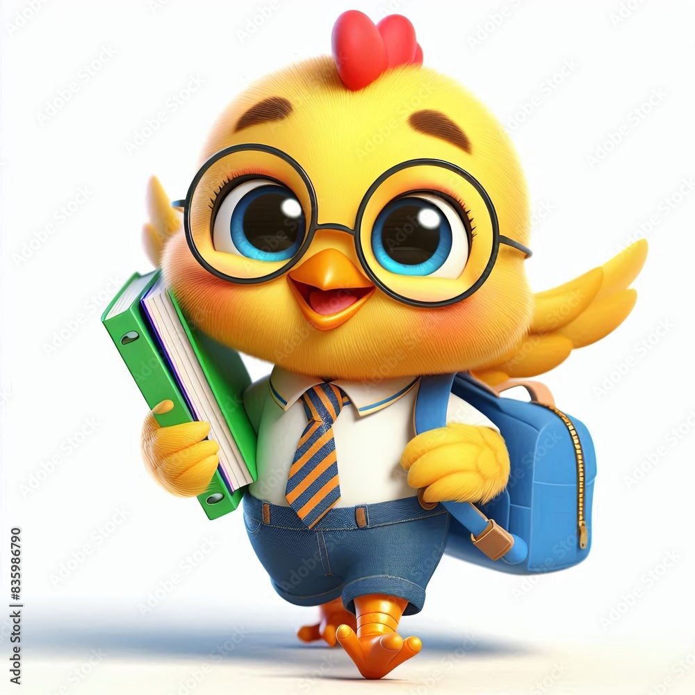 cute chicken going to school cartoon , 3D Generative AI Stock ...