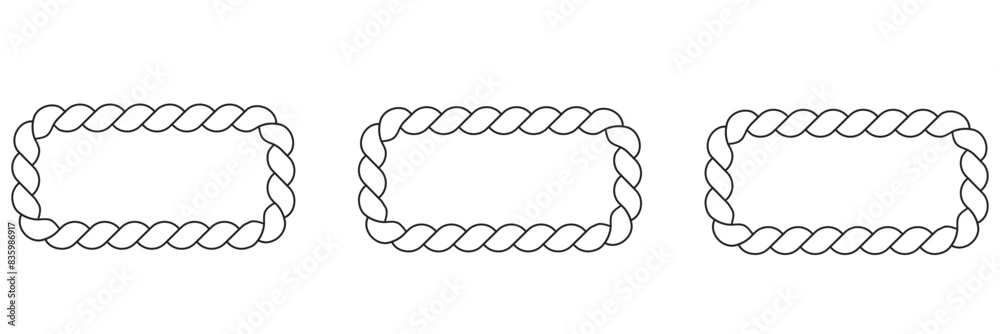 Straight and wavy rope, black monochrome silhouette and outline. Flat ...