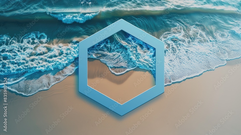 Icon of a beach enclosed in a hexagonal badge of blue color Stock ...